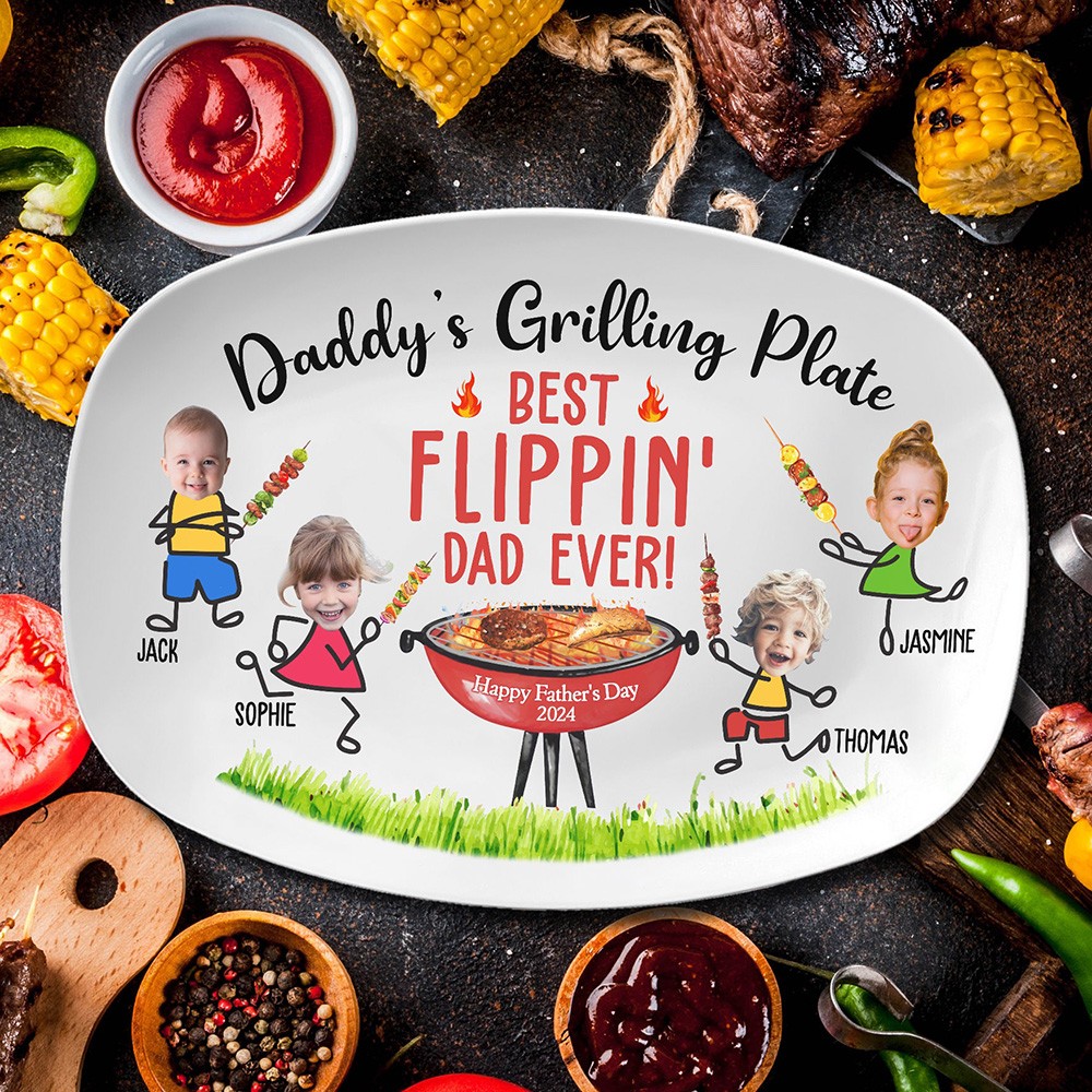 Personalized Daddy's Grilling Plate Father's Day Gift -Family Garden