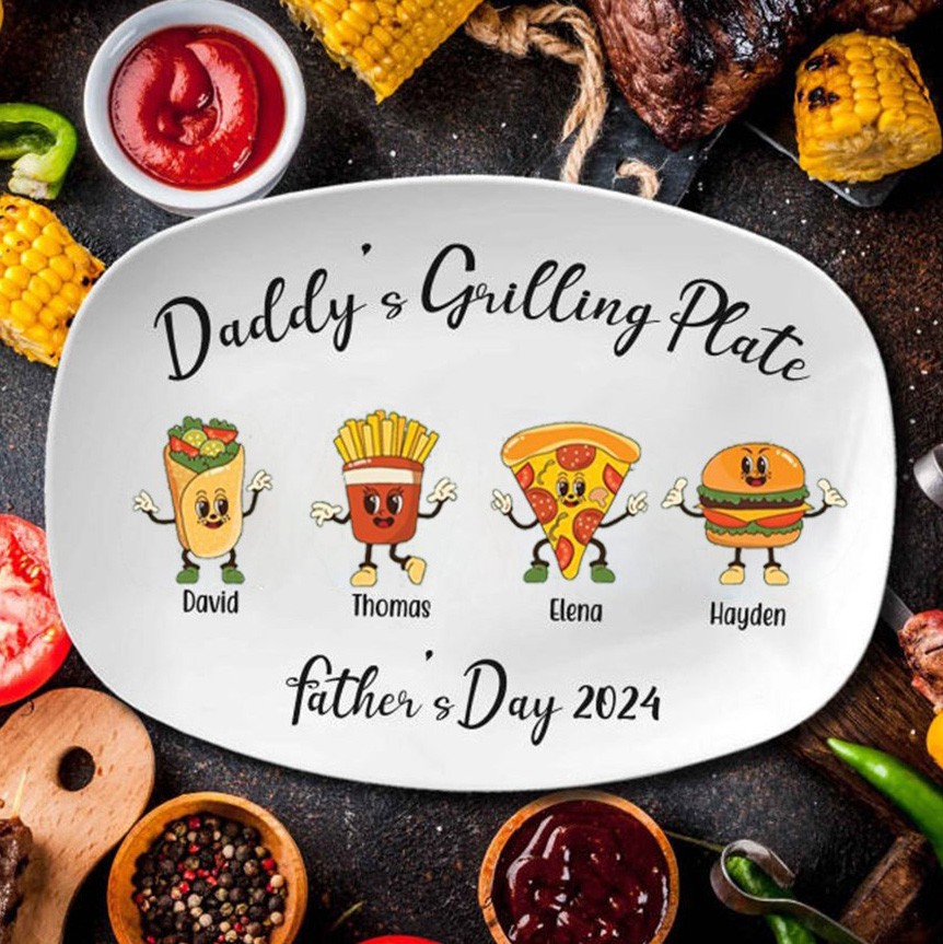 Personalized Daddy's Grilling Plate Father's Day Gift -Family Garden
