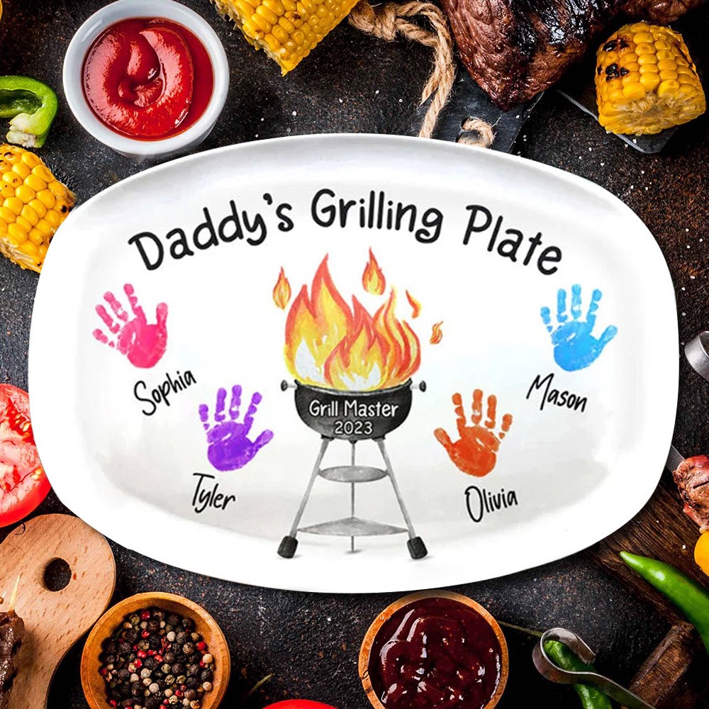 Personalized Daddy's Grilling Plate Father's Day Gift -Family Garden